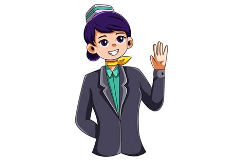 귀여운 스튜어디스 캐릭터 디자인 일러스트 프리미엄 벡터