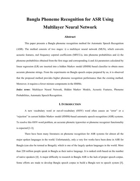 Pdf Bangla Phoneme Recognition For Asr Using Multilayer Neural Network