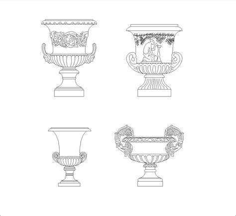 Classic Style Vases Dwg Cad Block Free Download