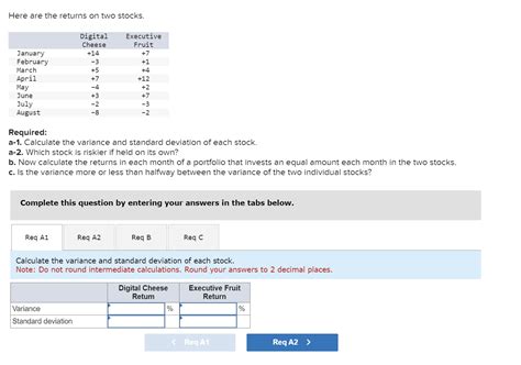 Solved Here Are The Returns On Two Stocks Required A Chegg