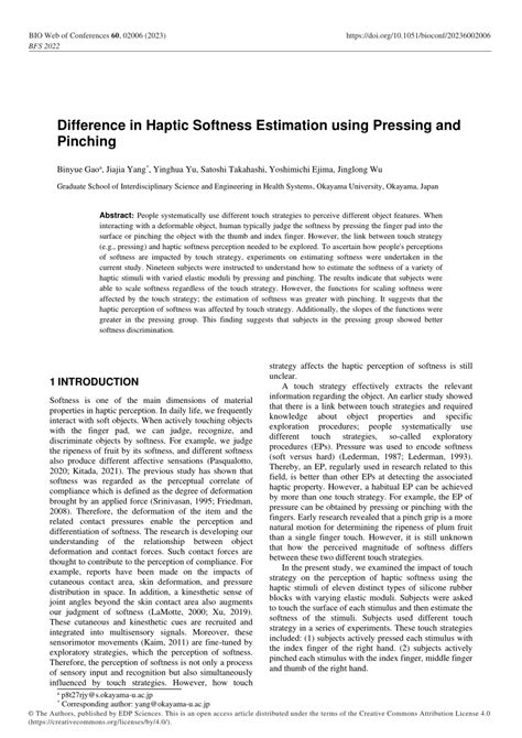 Pdf Difference In Haptic Softness Estimation Using Pressing And Pinching