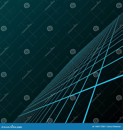 Vector Perspective Grid Abstract Wireframe Landscape Detailed Lines On Dark Background 3d