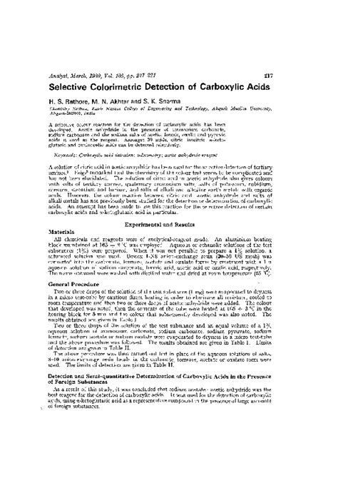 Pdf Selective Colorimetric Detection Of Carboxylic Acids