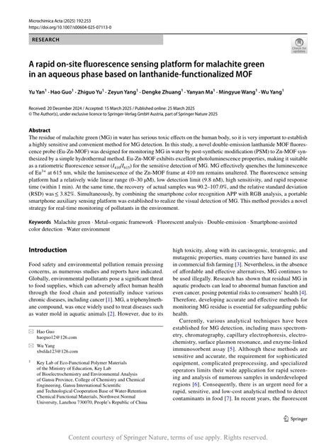 A Rapid On Site Fluorescence Sensing Platform For Malachite Green In An