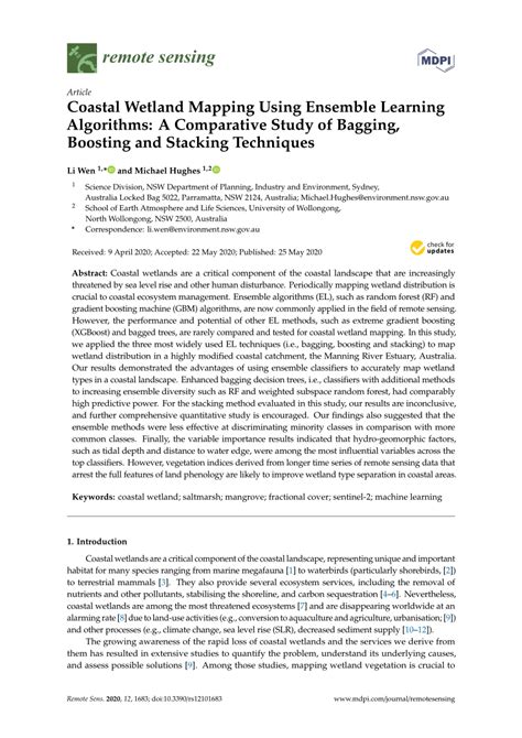 PDF Coastal Wetland Mapping Using Ensemble Learning Algorithms A