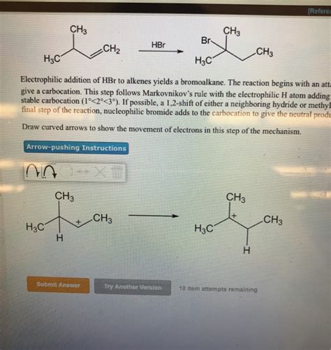 Solved Refere CH3 CH3 Br HBr CH2 CH₃ HC H3C Electrophilic Chegg com