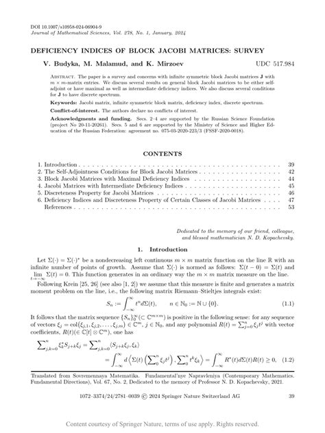 deficiency indices of block jacobi matrices survey