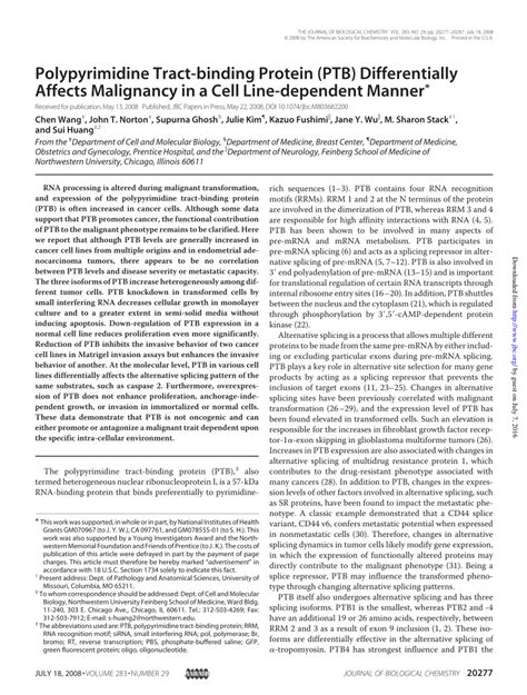 Pdf Polypyrimidine Tract Binding Protein Ptb Differentially Affects Malignancy In A Cell