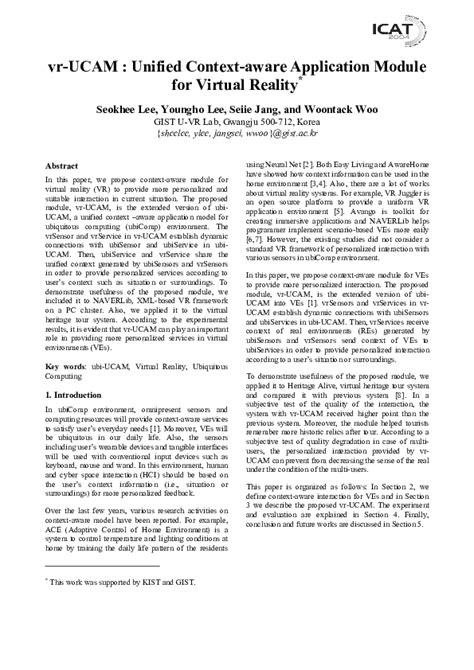 Pdf Vr Ucam Unified Context Aware Application Module For Virtual Reality