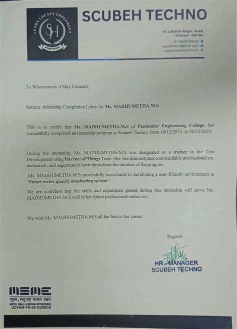 I Am Thrilled To Share That I Have Successfully Completed My Internship At Scubeh Techno From