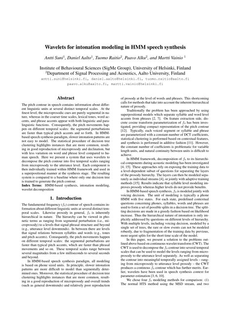 Pdf Wavelets For Intonation Modeling In Hmm Speech Synthesis