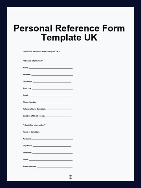 Personal Reference Form Template Uk