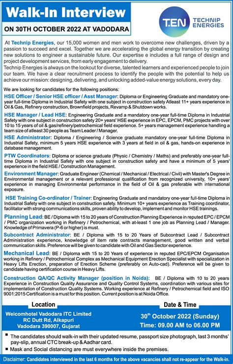 construction qa qc activity manager job vacancy at technip energies