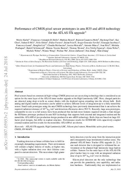 Pdf Performance Of Cmos Pixel Sensor Prototypes In Ams H35 And Ah18 Technology For The Atlas