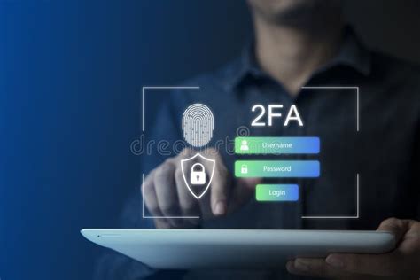 Businessman Using Tablet And Touching Virtual Screen To Fingerprint Scan For Two Factor