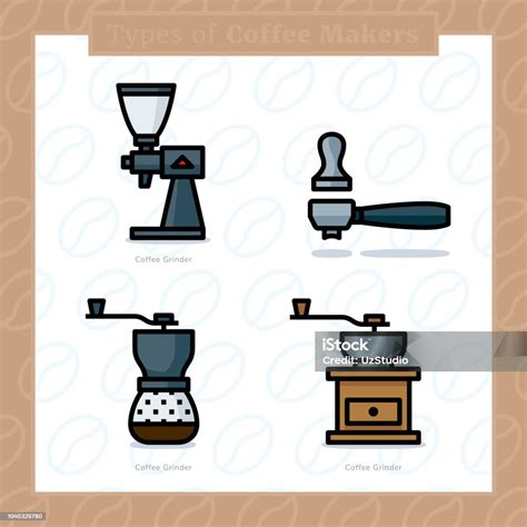 커피 메이커 컬러 아이콘의 유형 설정 및 벡터 일러스트 레이 션4 컬러 디자인에 대한 스톡 벡터 아트 및 기타 이미지 디자인
