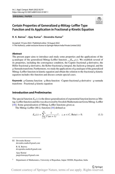 Certain Properties Of Generalized Q Mittag Leffler Type Function And Its Application In