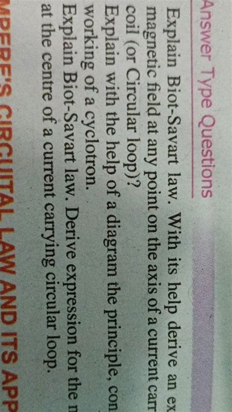 Answer Type Questions Explain Biot Savart Law With Its Help Derive An Ex