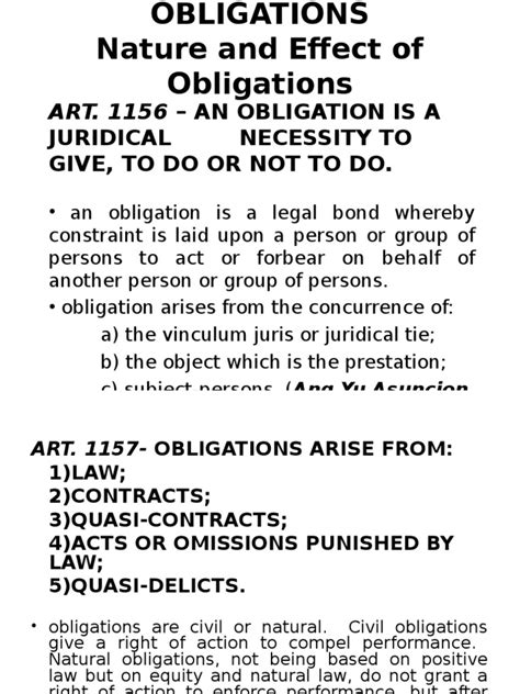 Art 1156 An Obligation Is A Juridical Necessity To Give To Do Or
