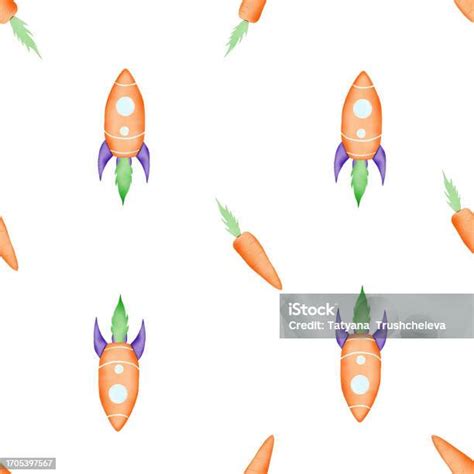 공간 테마의 매끄럽고 반복되는 패턴입니다 귀여운 로켓과 당근 직물 스크랩북 월페이퍼 옷에 대한 특이한 어린이 패턴 0명에 대한 스톡 벡터 아트 및 기타 이미지 Istock
