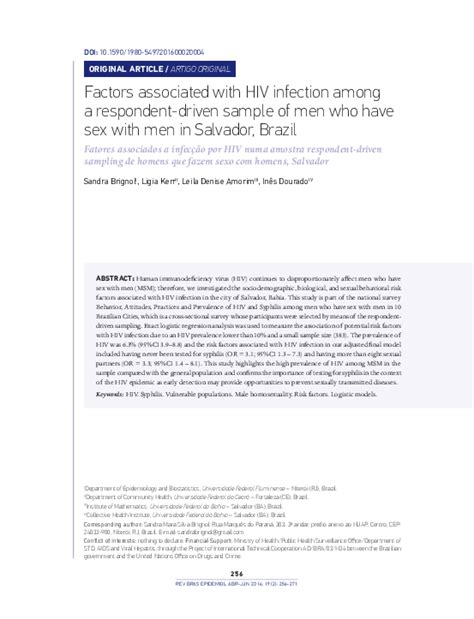 Pdf Factors Associated With Hiv Infection Among A Respondent Driven