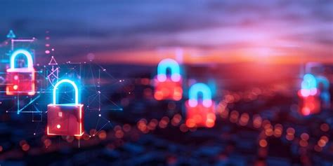 Futuristic Cityscape Glowing Padlocks Representing Digital Security And Cyber Protection Concept
