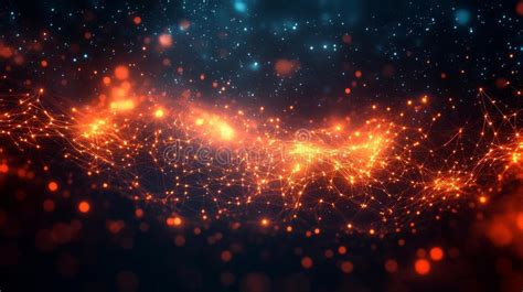 Abstract Digital Network In Motion With Glowing Particles And Intersecting Lines Stock