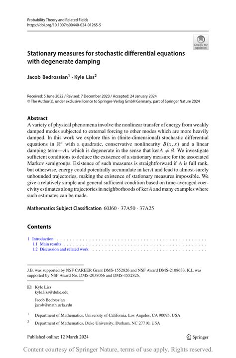 Stationary Measures For Stochastic Differential Equations With