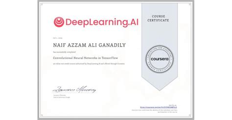 Completion Certificate For Convolutional Neural Networks In Tensorflow
