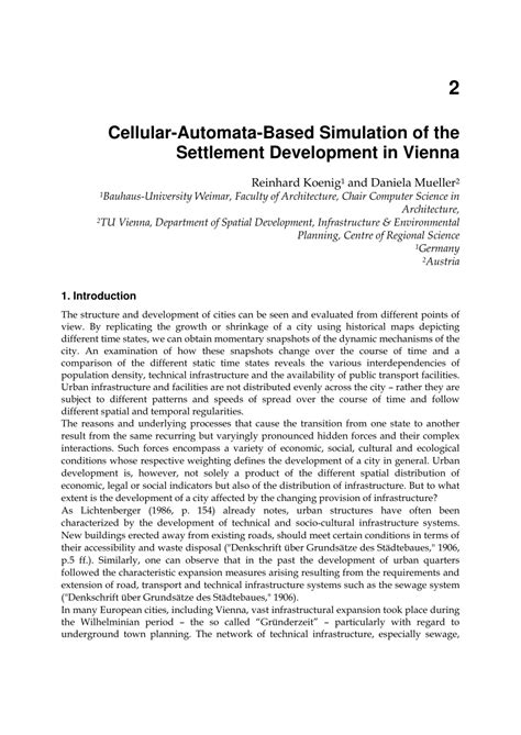 Pdf Cellular Automata Based Simulation Of The Settlement Development In Vienna