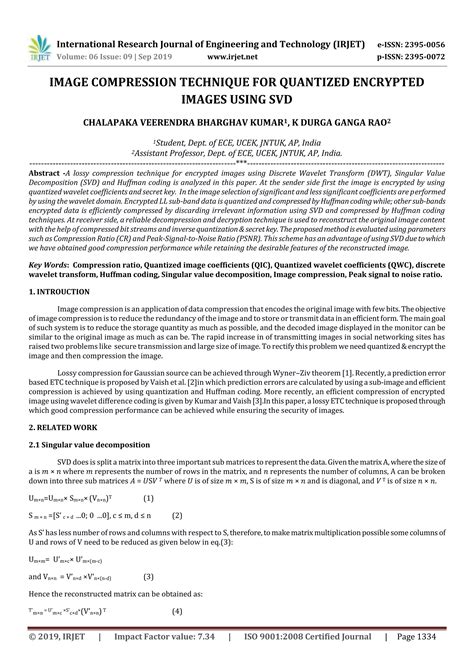 Irjet Image Compression Technique For Quantized Encrypted Images Using