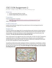 Assignment 2 Pdf CSCI 2134 Assignment 2 Due Date 11 59pm Friday February 26 2020 Submitted