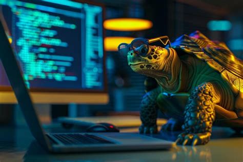 Premium Photo A Turtle Is Sitting On A Laptop Computer With A Premium Photo A Turtle Is Sitting On A Laptop Computer With A