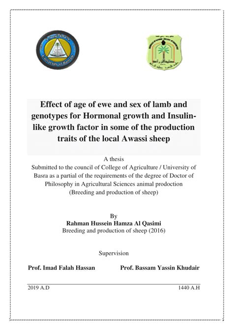 Pdf Effect Of Age Of Ewe And Sex Of Lamb And Genotypes For Hormonal Growth And Insulin Like