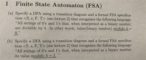 solved 1 finite state automaton fsa a specify a dfa