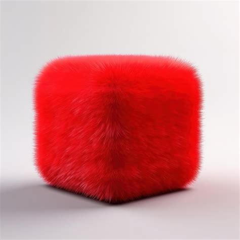 Fluffy Red Fur Cuboid Furniture Textile Ottoman Premium Ai Generated Image