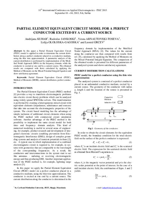 Pdf Partial Element Equivalent Circuit Model For A Perfect Conductor Excited By A Current Source