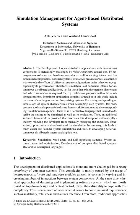 Pdf Simulation Management For Agent Based Distributed Systems