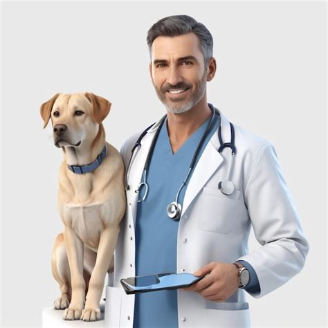 A Man In A Lab Coat With A Dog And A Clipboard Premium Ai Generated Psd