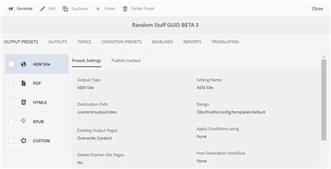 Generate Output Adobe Experience Manager