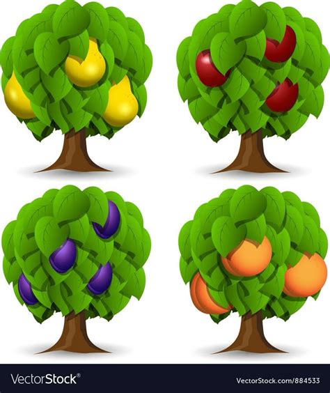 Illustration Of A Set Of Four Different Fruit Trees Download A Free Preview Or High Quality A