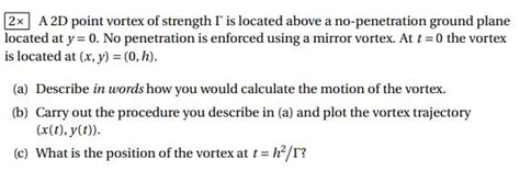 A 2D point vortex of strength Γ is located above a Chegg com