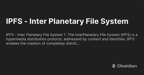 Ipfs Inter Planetary File System Obsidian Publish