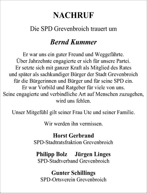 Alle Traueranzeigen Für Bernd Kummer Trauer Rp Online De