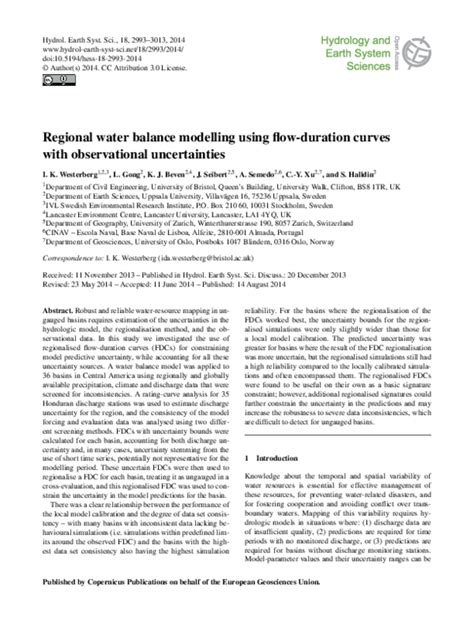 Pdf Regional Water Balance Modelling Using Flow Duration Curves With