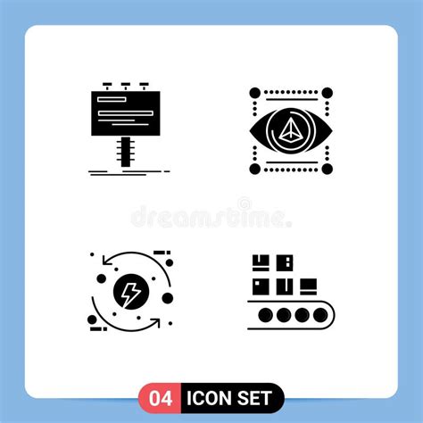 Set Of 4 Vector Solid Glyphs On Grid For Ad Process Billboard Gadget Development Stock