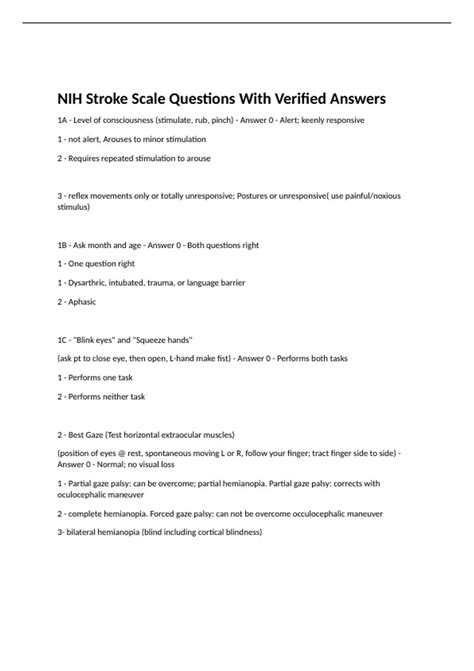 Nih Stroke Scale Questions With Verified Answers Nihss Stuvia Us