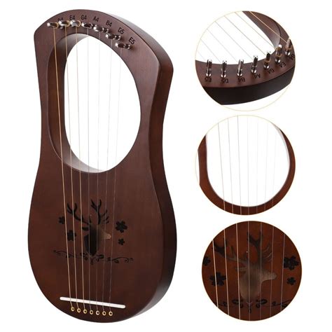 1 Set Wooden Harp Retro Style Wood 7 Strings Lyre Grandado