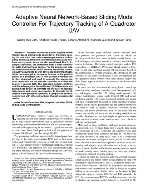 PDF Adaptive Neural Network Based Sliding Mode Controller For Trajectory Tracking Of A