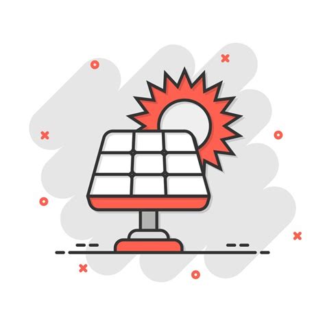 만화 스타일의 태양 전지 패널 아이콘 흰색 격리 된 배경에 생태 에너지 만화 벡터 일러스트 레이 션 전기 스플래시 효과 기호
